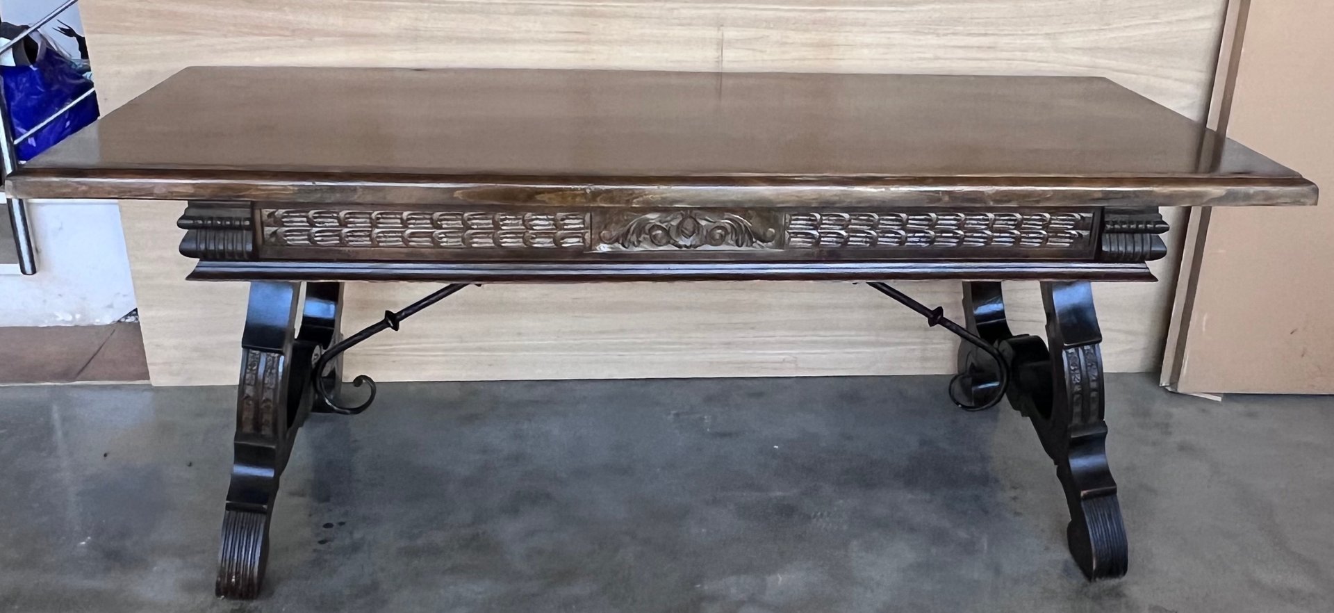 Large Spanish Baroque Style Oak Library Table or Center Table, 1890s ...