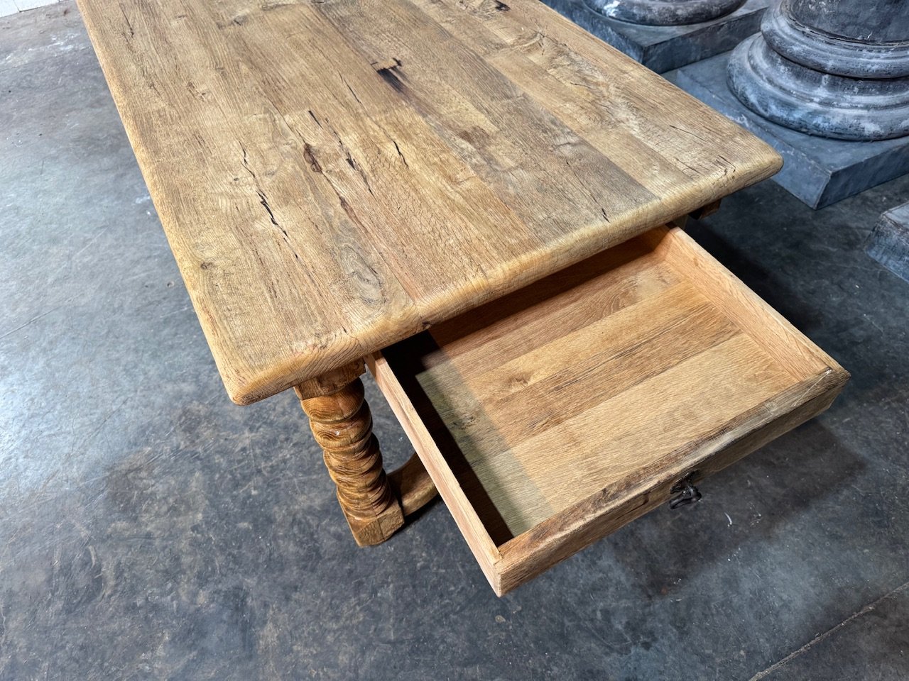 French Oak Farmhouse Kitchen Dining Table with 2 Drawers, 1920s for ...