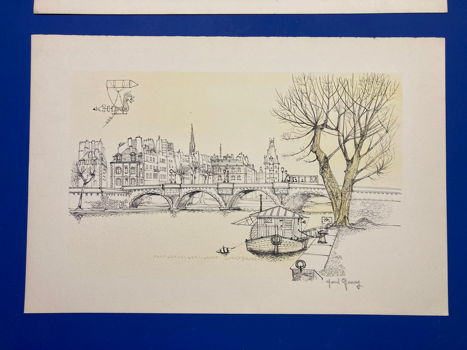 Marcel Genay, View of the Pont-Neuf, Lithograph, 1970s for sale at Pamono