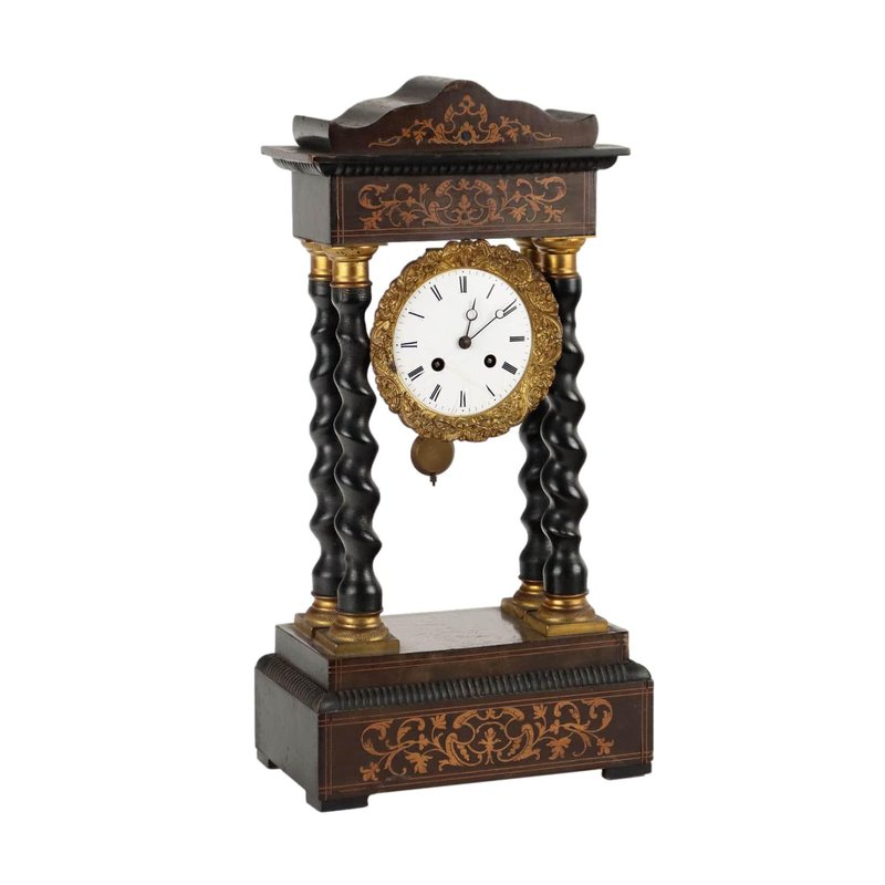 Wooden Temple Clock Decorated with Inlay for sale at Pamono