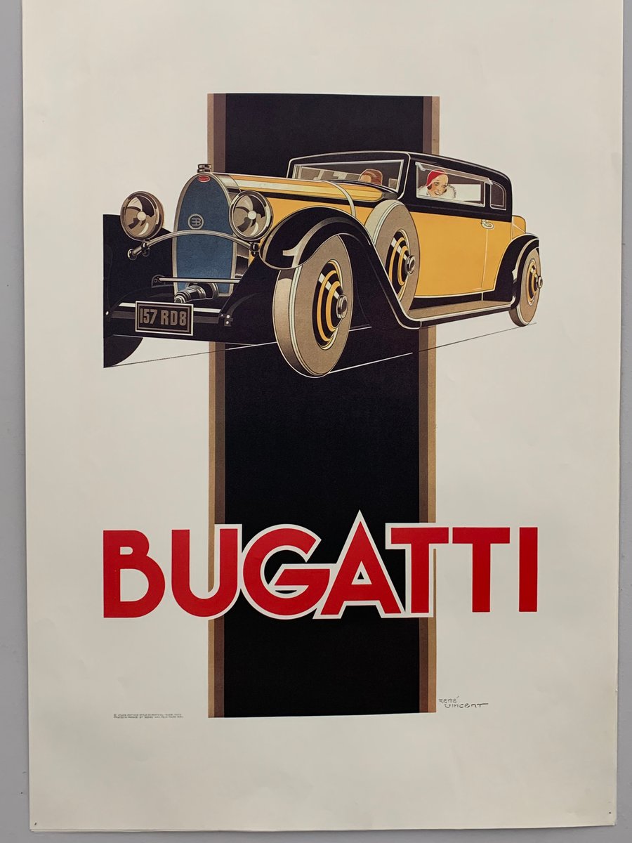 Bugatti Poster by Rene Vincent for Bedos, Paris, 1960s for sale at Pamono