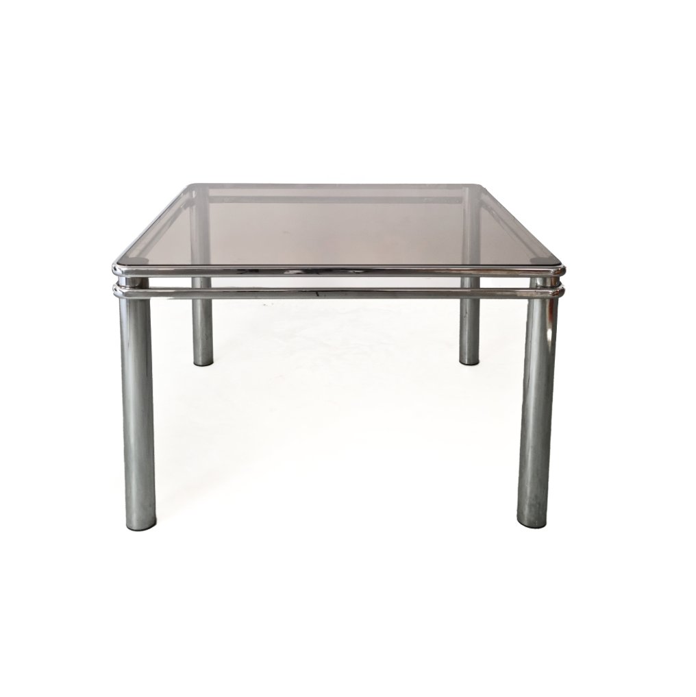 Italian Mid-Century Modern Tubular Chrome and Smoke Glass Dining Table ...