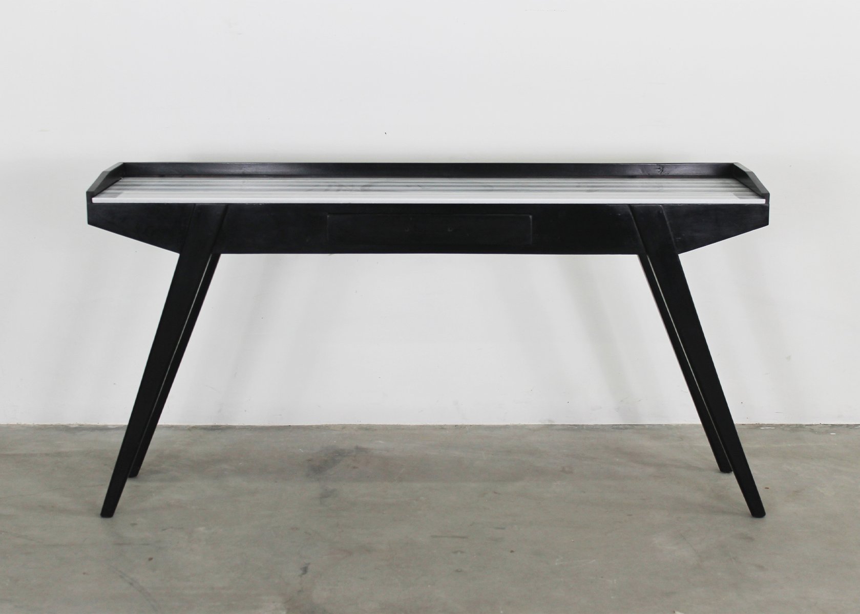 Mid-Century Modern Console Table in Black Lacquered Wood and Marble ...