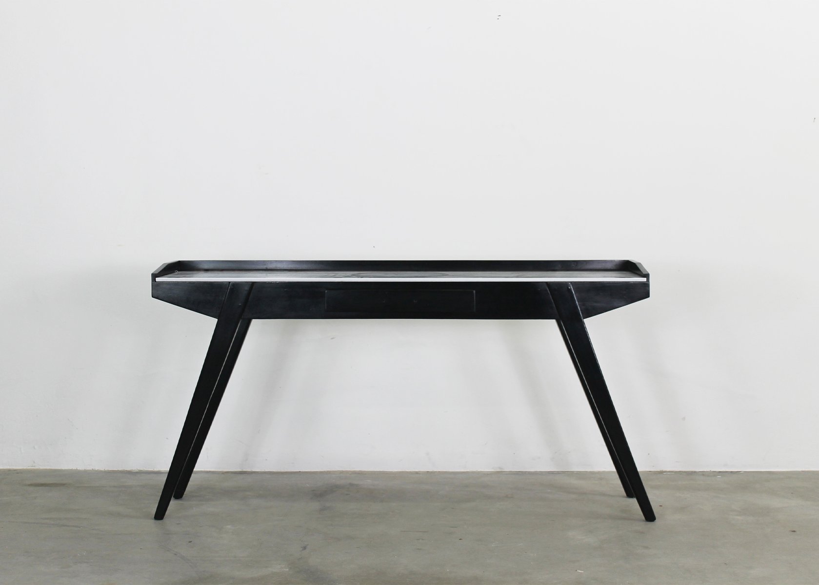 Mid-Century Modern Console Table in Black Lacquered Wood and Marble ...
