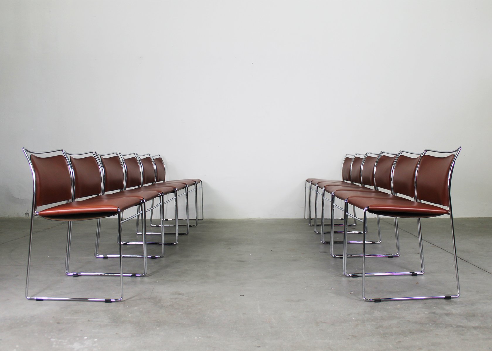 Tulu Chairs in Leather and Steel by Kazuhide Takahama for Simon Gavina, 1970s, Set of 12 for ...