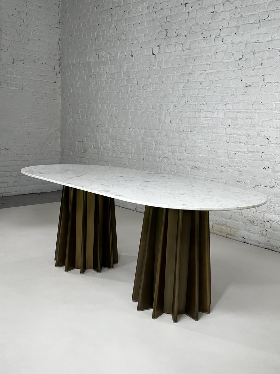 Ari Oval Dining Table in Marble and Metal by Henri Paris for sale at Pamono