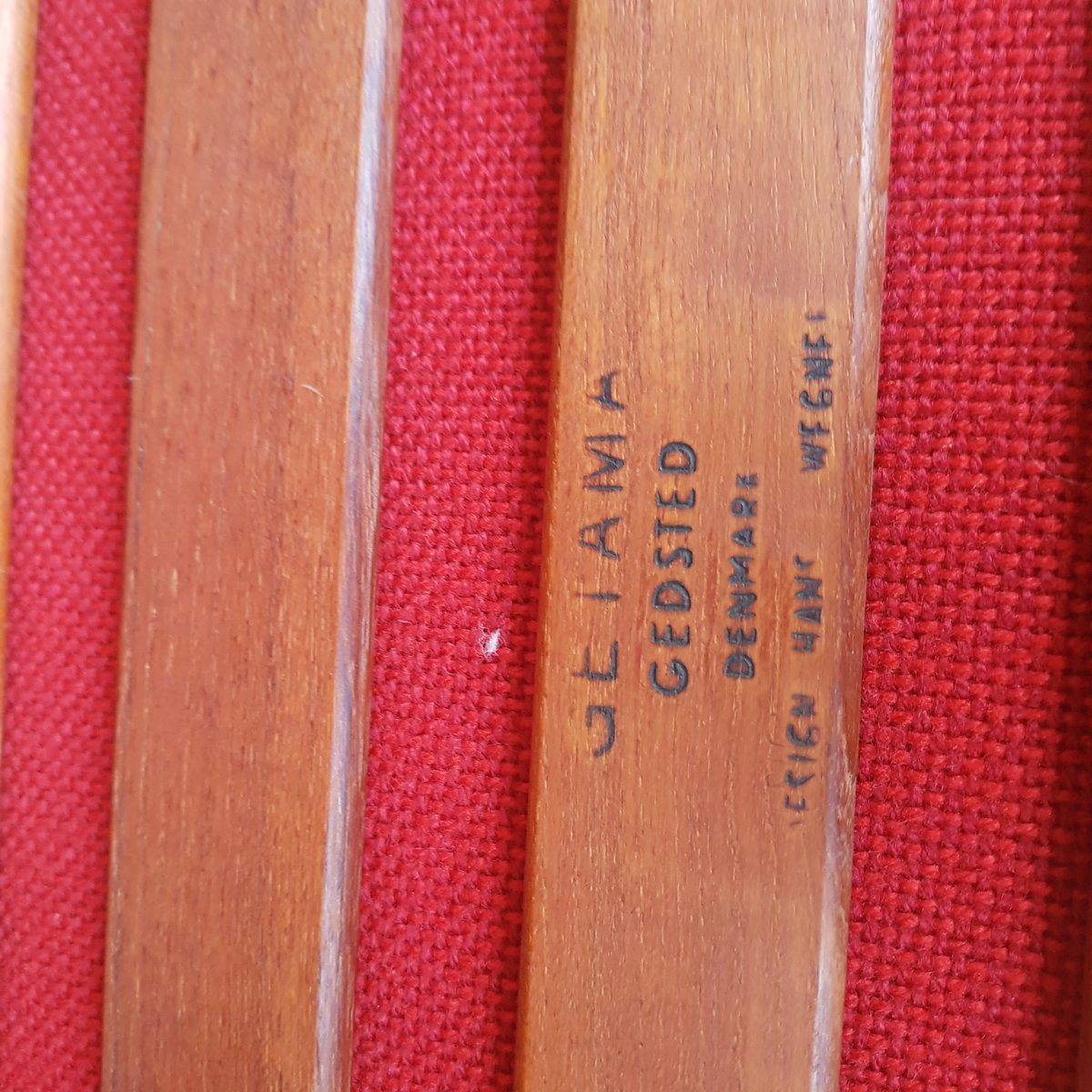 Set of Danish GE260 Teak Armchair with Red Fabric Ottoman by H.Wegner ...