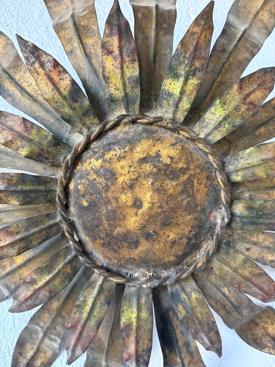 Brass Sun Ceiling or Wall Light, 1950s for sale at Pamono