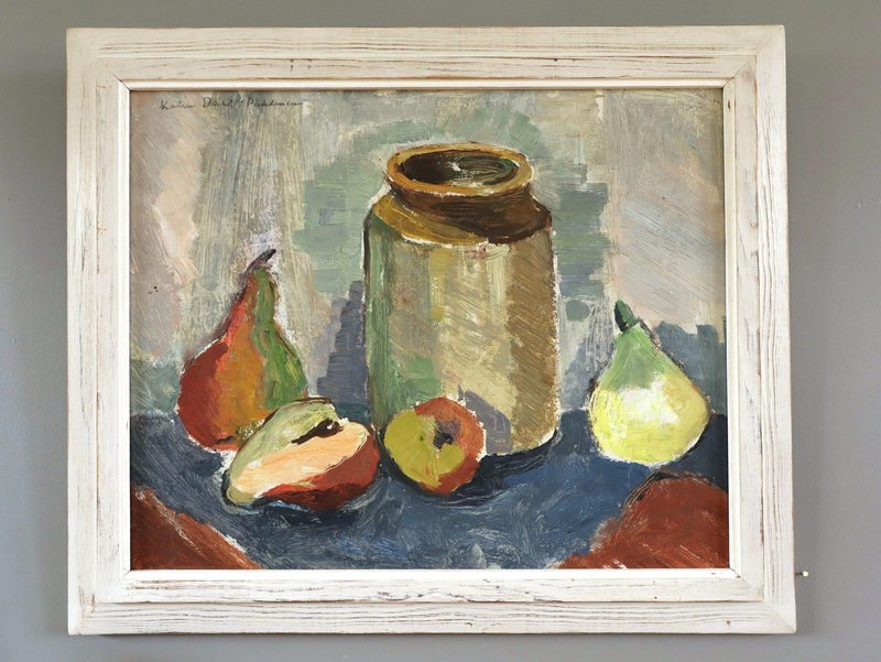 Pears & Jar Still Life, Oil Painting, Framed for sale at Pamono