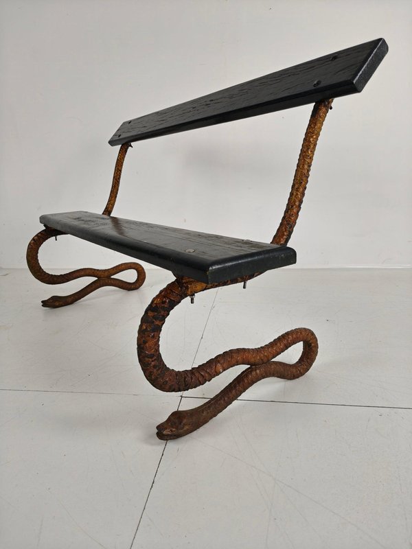 Antique Victorian Cast Iron Snake Garden Bench, 1890s for sale at Pamono