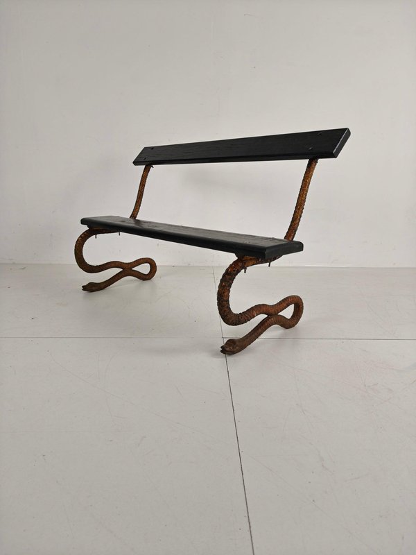 Antique Victorian Cast Iron Snake Garden Bench, 1890s for sale at Pamono