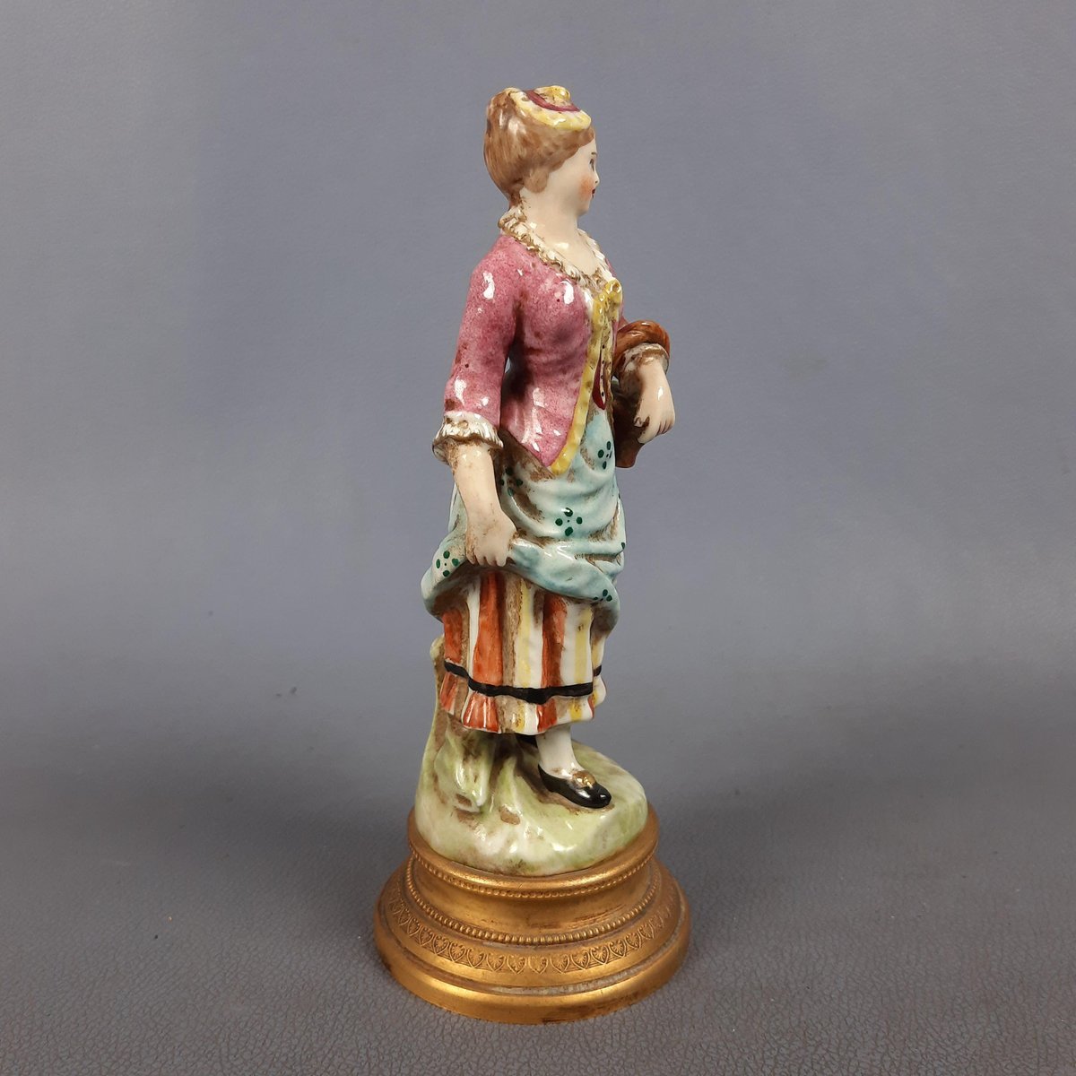 Antique Porcelain Statue of Woman with Brass Base Basket from ...