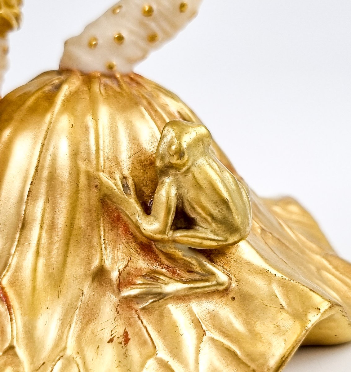 19th Century English Aesthetic Candleholder in Gold Porcelain Frog on ...