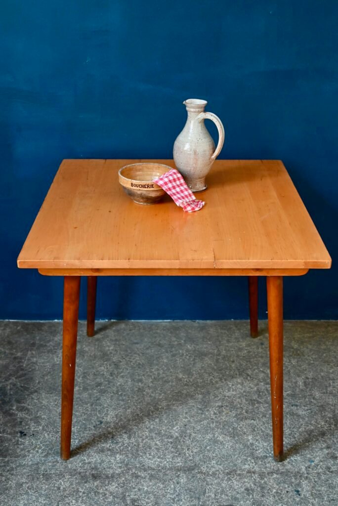 Small Wooden Kitchen Table with Compass Legs, 1950s for sale at Pamono