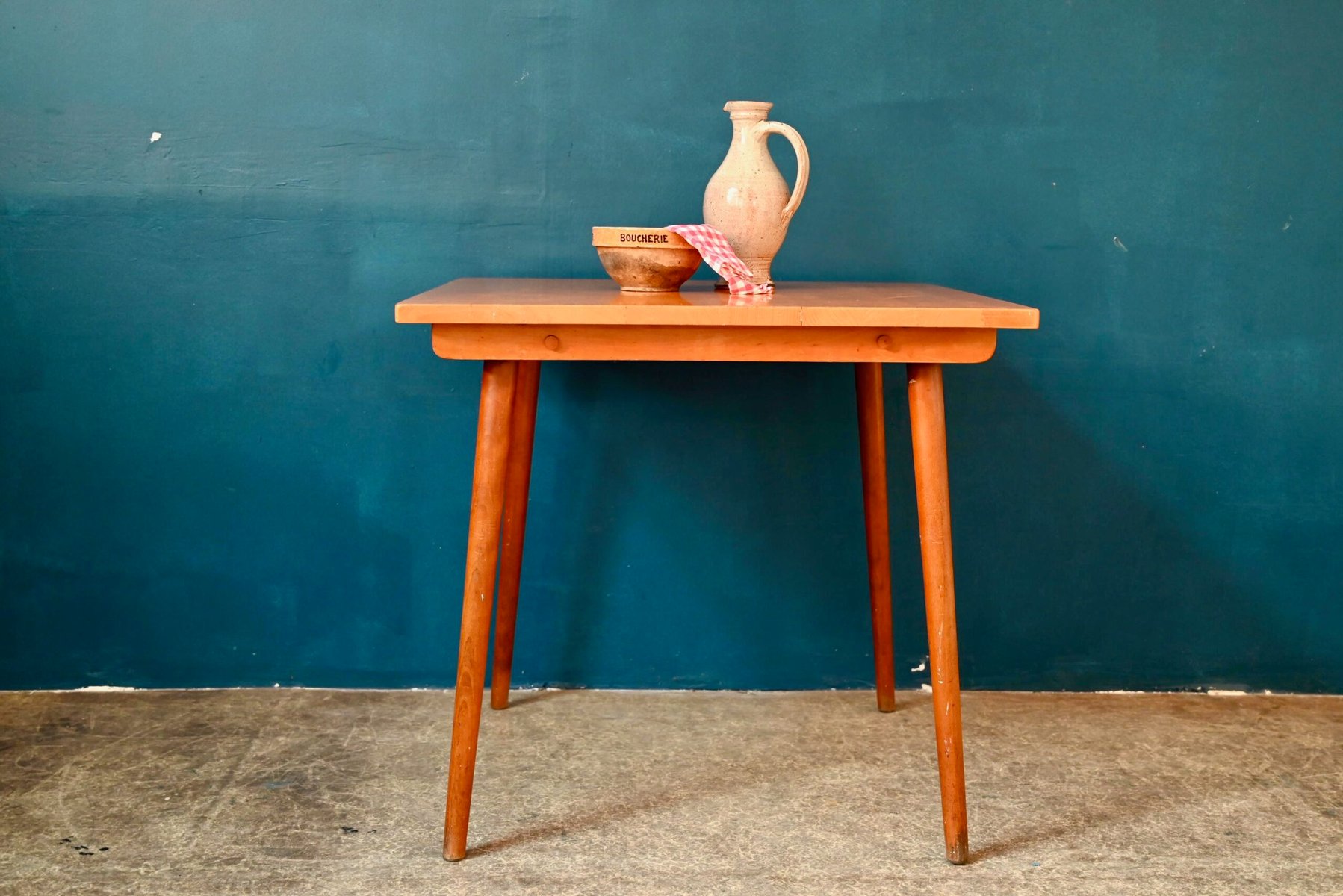 Small Wooden Kitchen Table with Compass Legs, 1950s for sale at Pamono