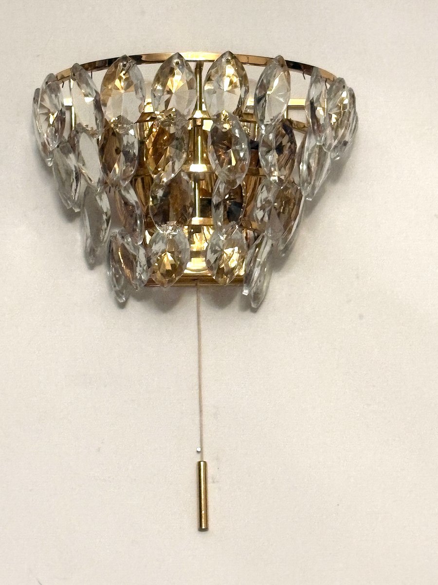 Brass Lead Crystal Wall Light from Schröder & Co., 1960s for sale at Pamono