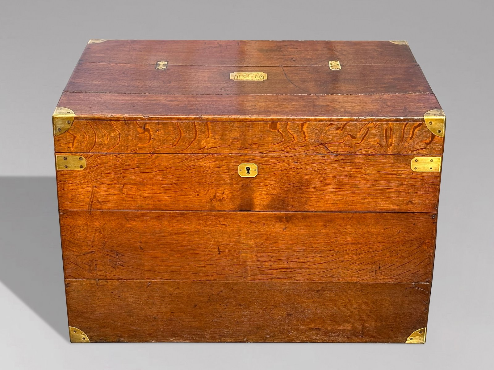 Large 19th Century Oak & Brass Bounded Travelling Trunk, 1860s for sale ...