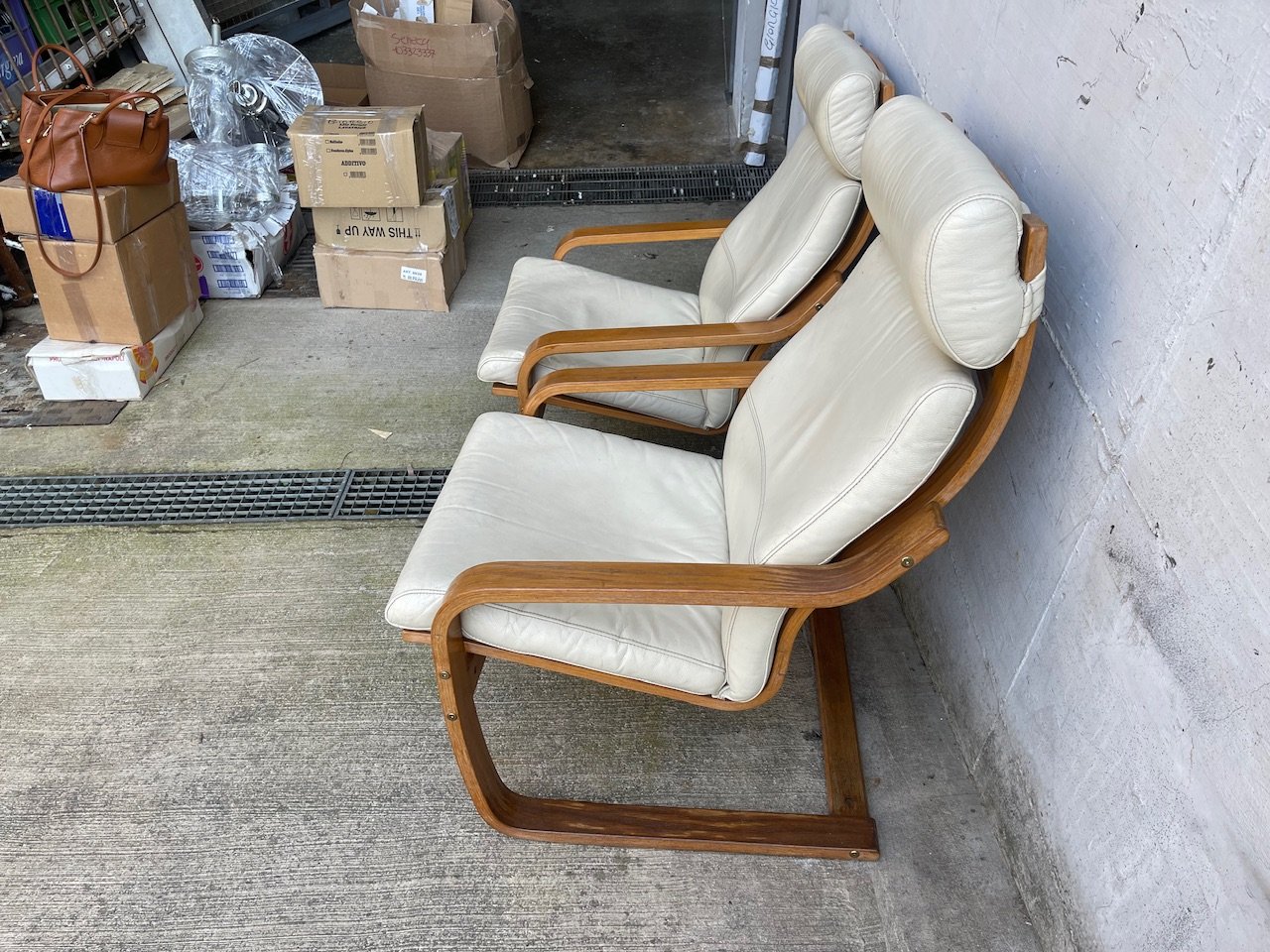 Vintage Wooden Leather Poang Armchairs from Ikea, 1990s, Set of 2 for ...