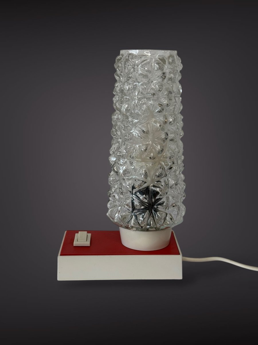 Vintage Table Lamp with Textured Glass Shade from Hawill, 1960s-1970s ...