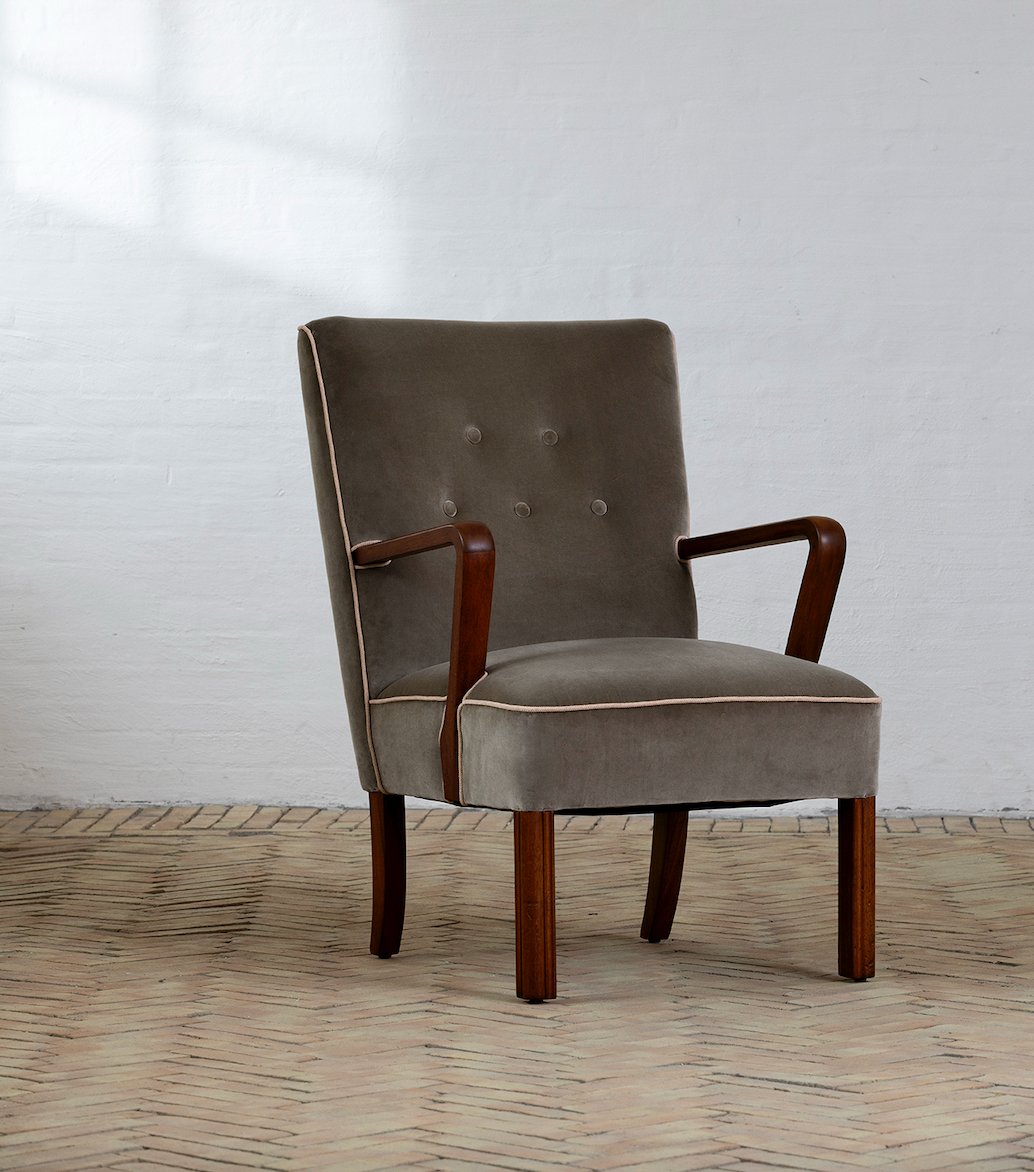 Chair Redressed in Velvet from Dk Kvadrat Textiles, 1930s for sale at ...
