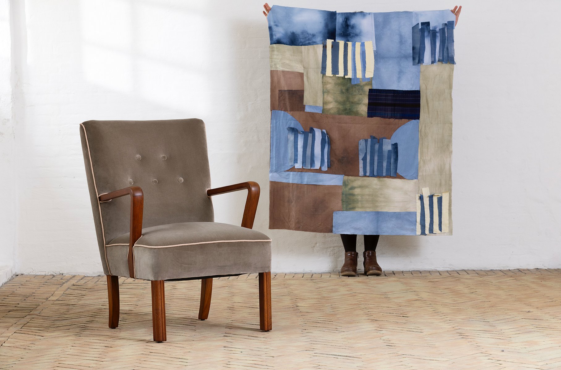 Chair Redressed in Velvet from Dk Kvadrat Textiles, 1930s for sale at ...