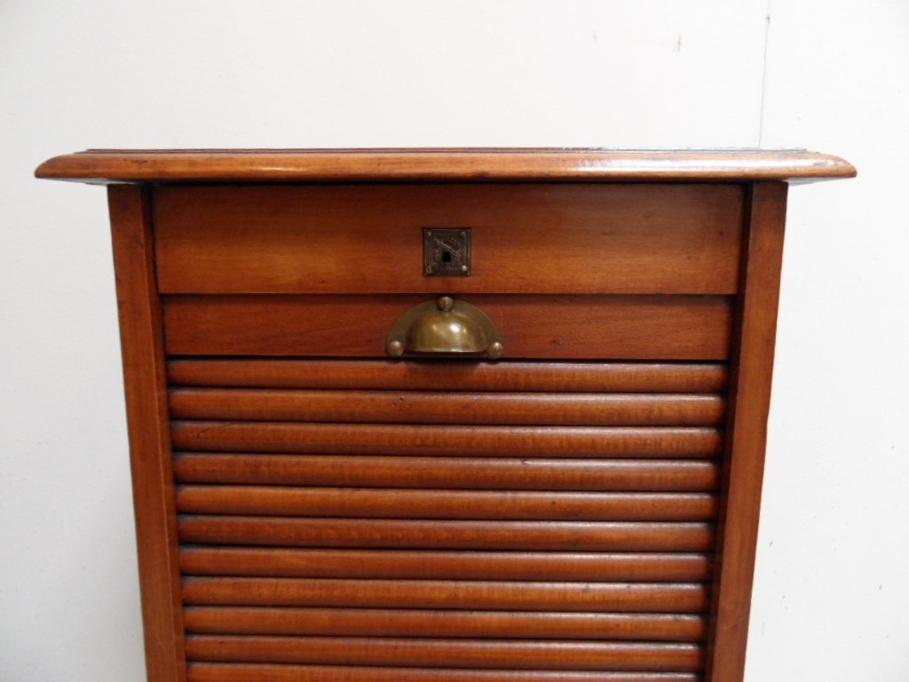 Antique Oak Filing Cabinet with Roller Shutter, 1890s for sale at Pamono