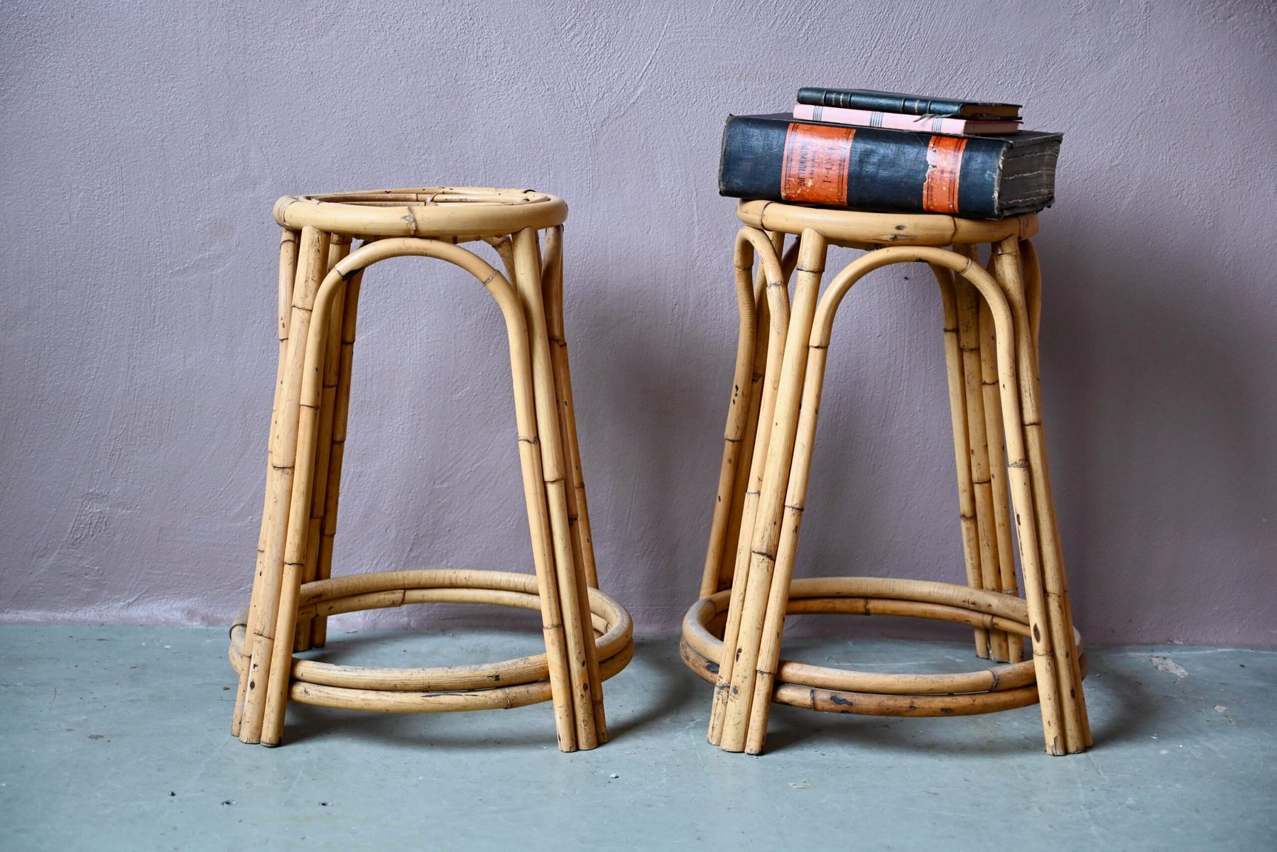 Bohemian Rattan Stools, 1970s, Set of 2, Set of 2 for sale at Pamono