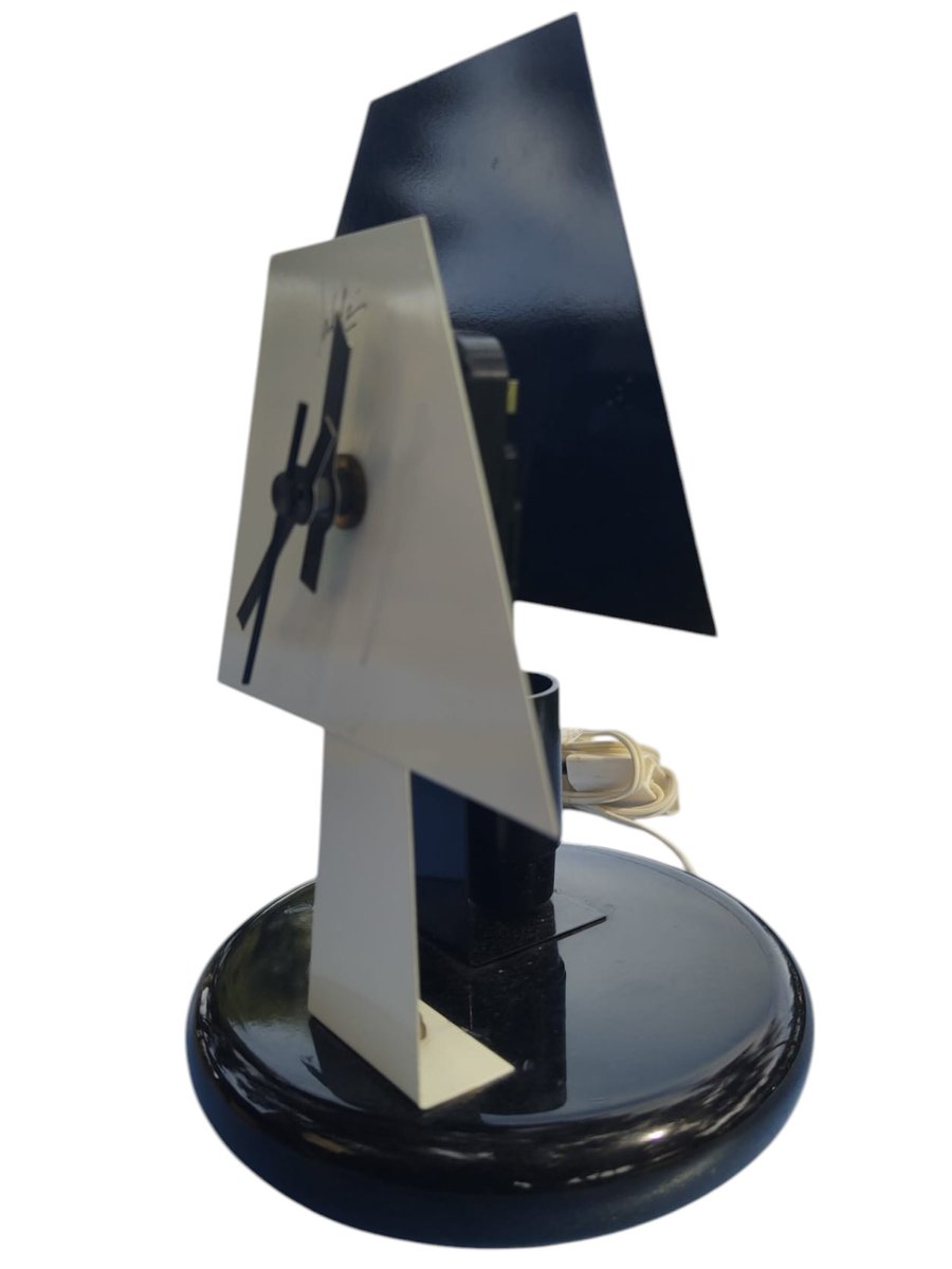 Radical Table Lamp Clock in Black and White Lacquered Metal, 1980s for ...