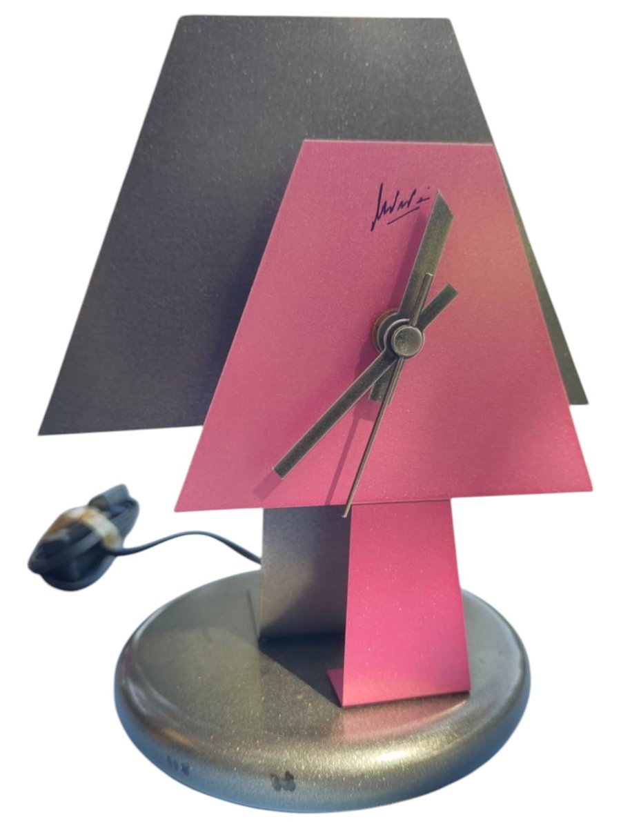 Radical Table Lamp Clock in Red and Black Lacquered Metal, 1980s for ...