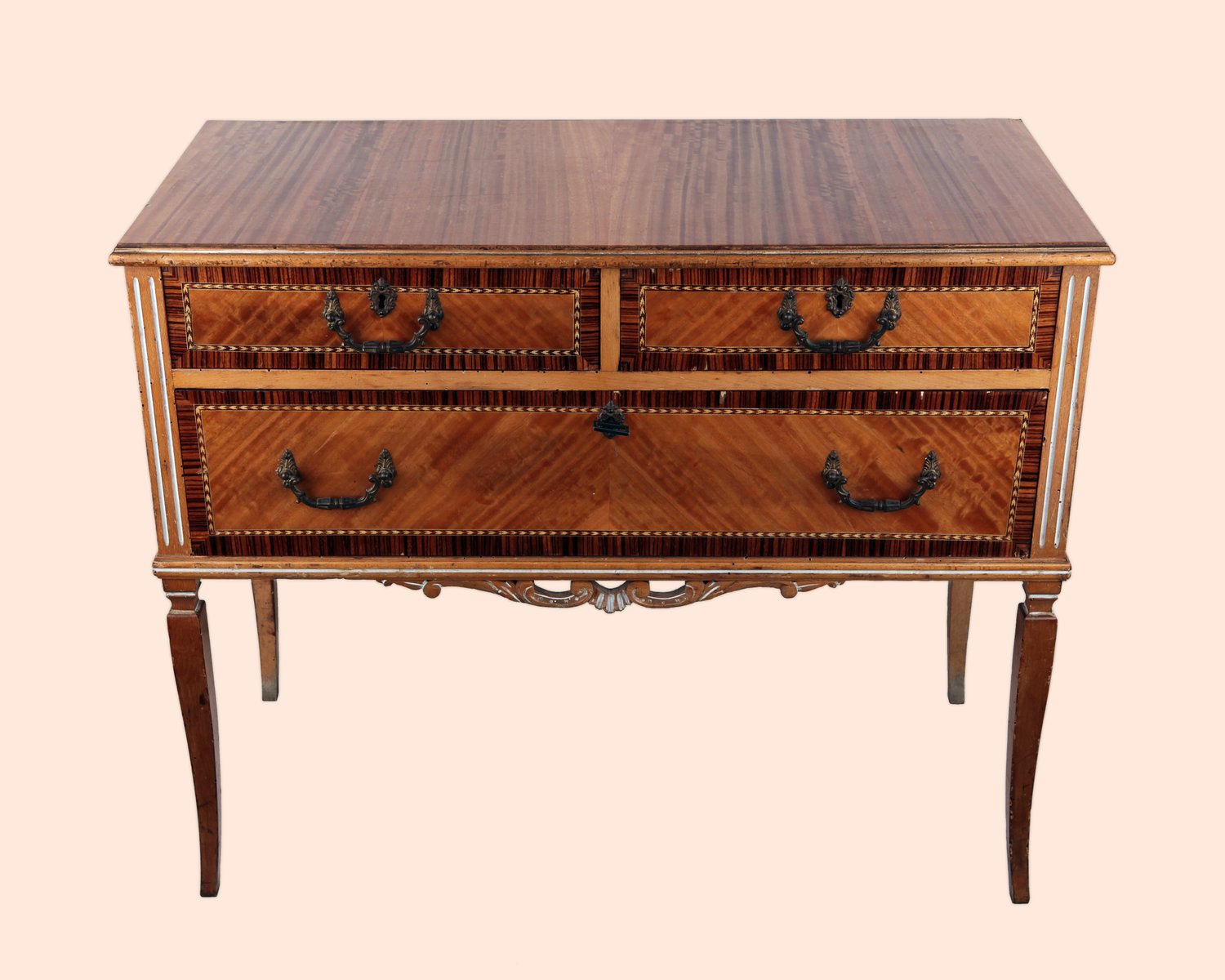 Mid 20th Century Chest of Drawers with Intricate Wooden Inlays, Ornate ...