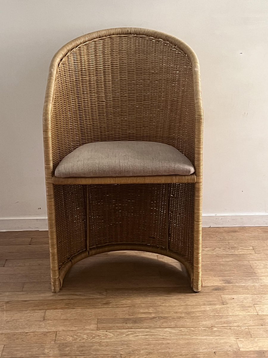 Metal Structure & Rattan Wicker Chair for sale at Pamono