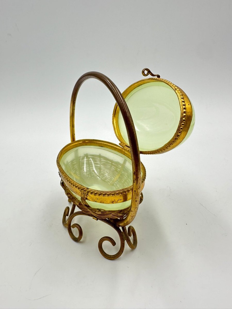 19th Century Uraline Green Opaline Glass Box in Green Opaline Ovoid Box ...