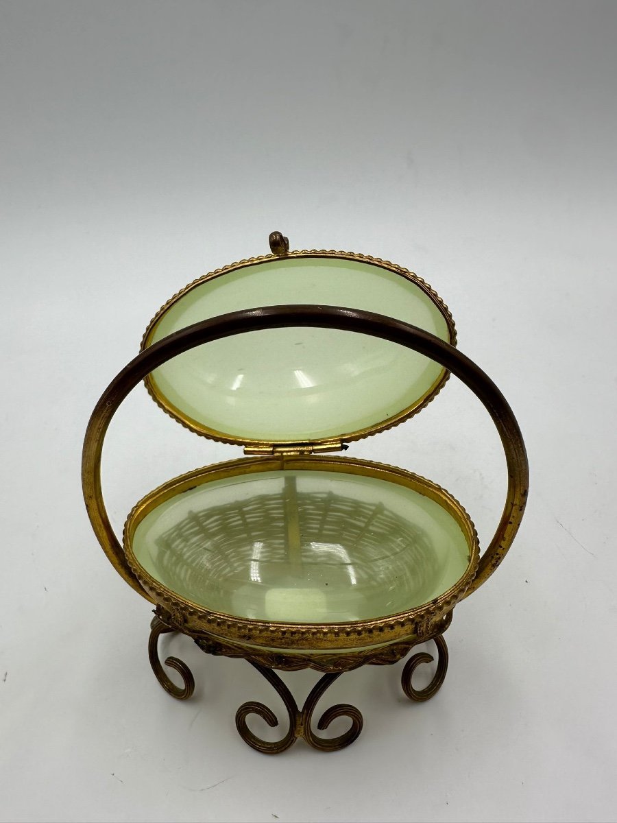 19th Century Uraline Green Opaline Glass Box in Green Opaline Ovoid Box ...
