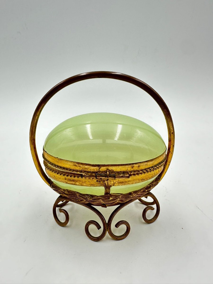 19th Century Uraline Green Opaline Glass Box in Green Opaline Ovoid Box ...