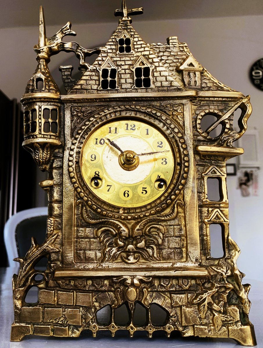German Mantel Clock in Brass, 1950s for sale at Pamono