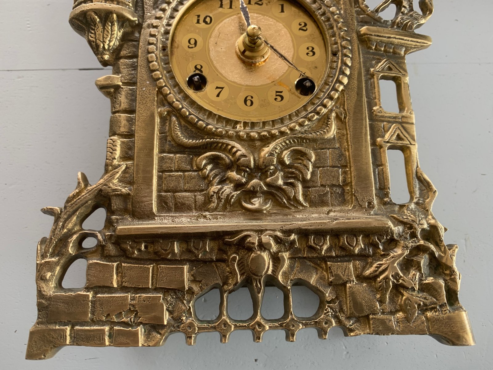 German Mantel Clock in Brass, 1950s for sale at Pamono