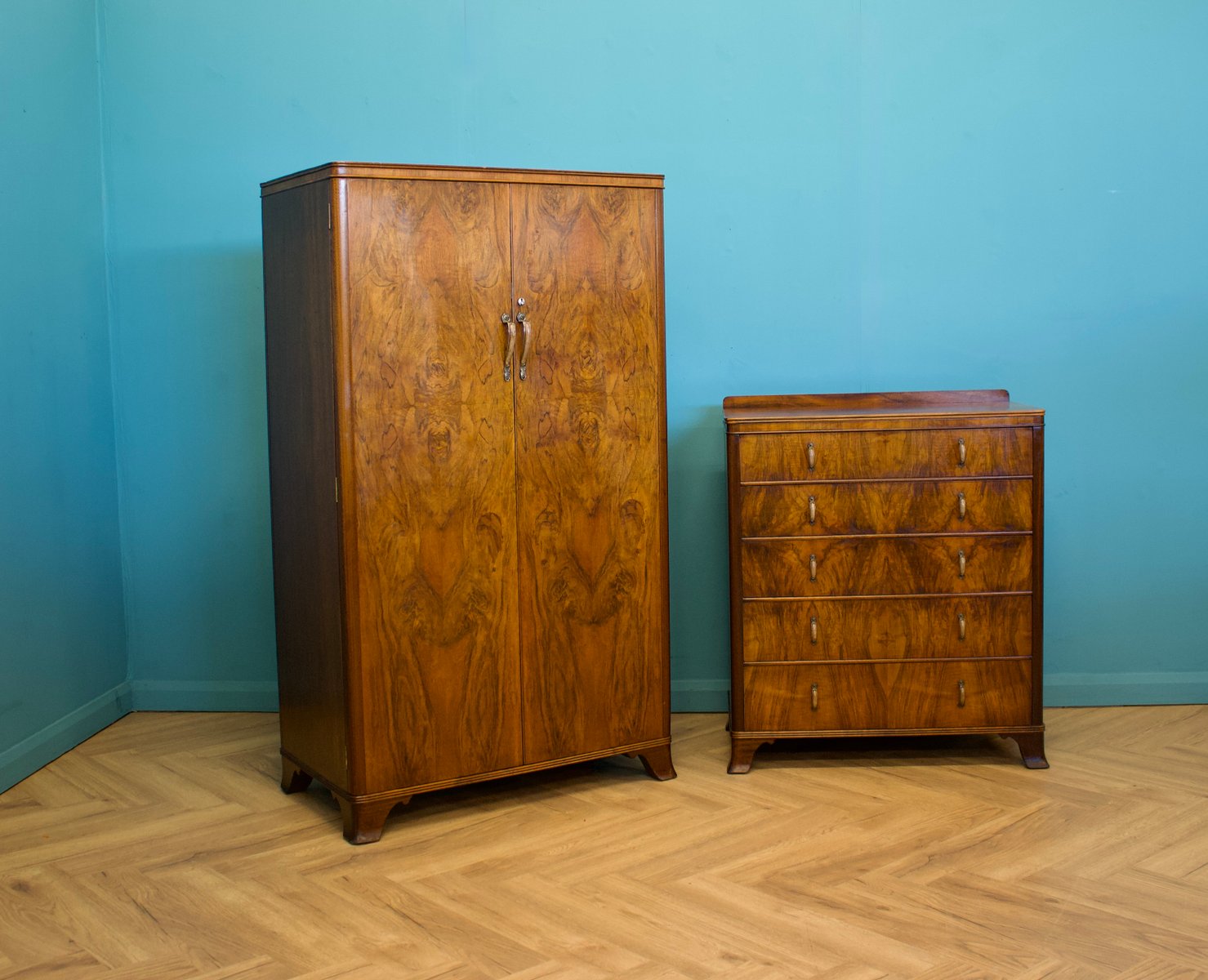 Art Deco Walnut and Walnut Veneer Compact Wardrobe, 1930s for sale at ...