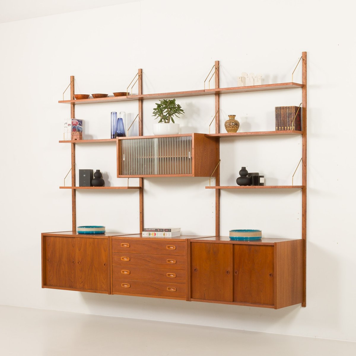 PS System Three Bay Teak Wall Unit by Preben Sorensen for Randers ...