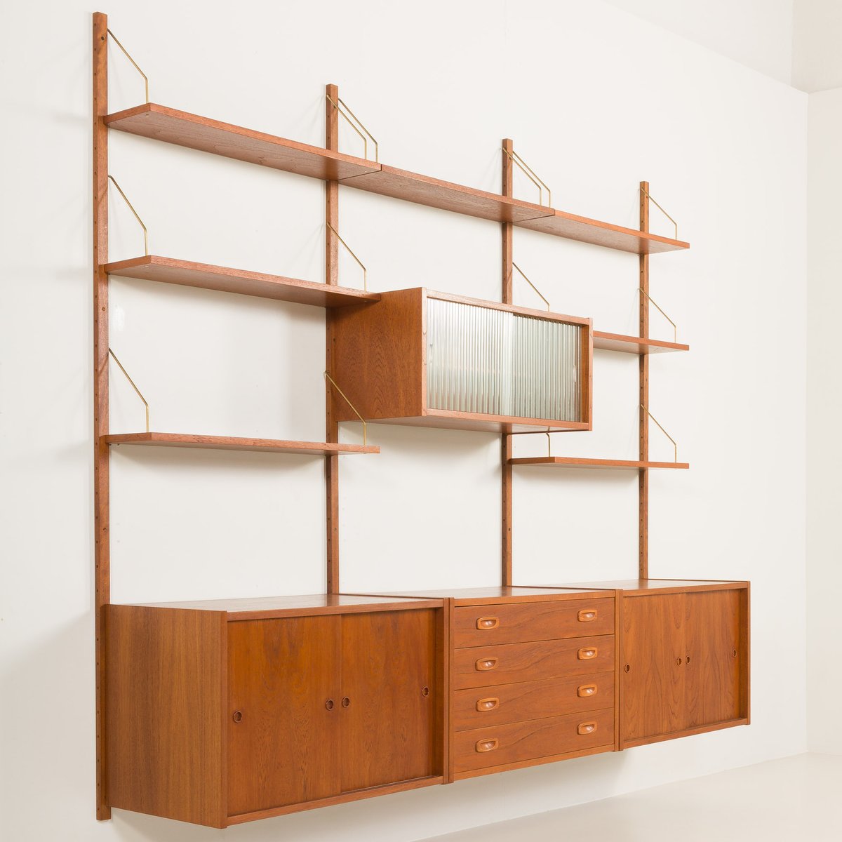 PS System Three Bay Teak Wall Unit by Preben Sorensen for Randers ...