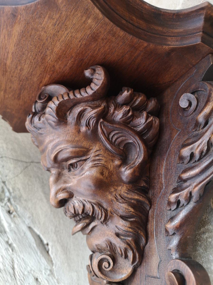 Carved Wooden Devil Face Wall Shelf for sale at Pamono