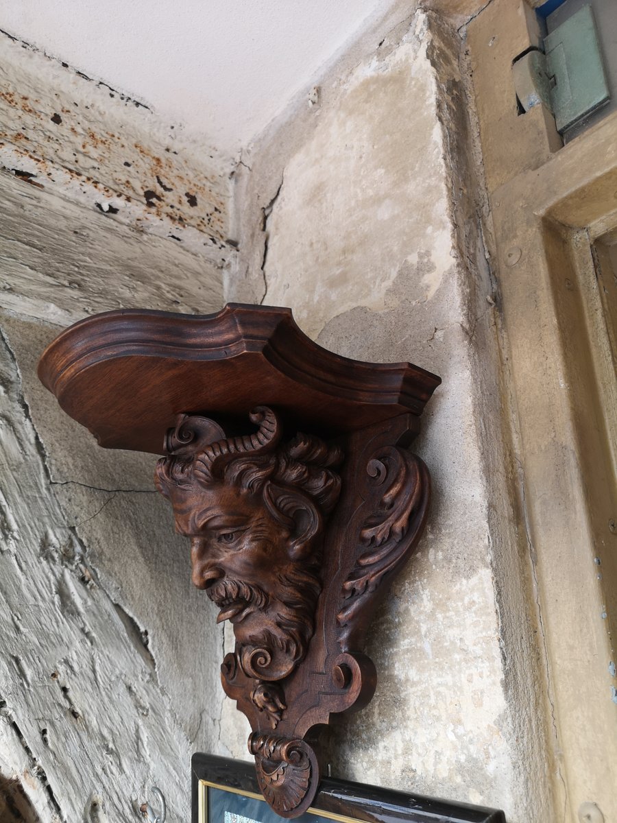 Carved Wooden Devil Face Wall Shelf for sale at Pamono