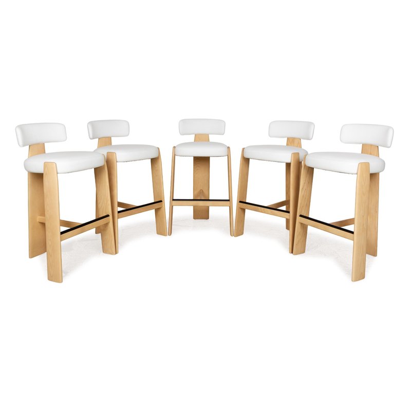 5-Piece Oru Leather & Wooden White-Brown Barstool Set by Patricia ...