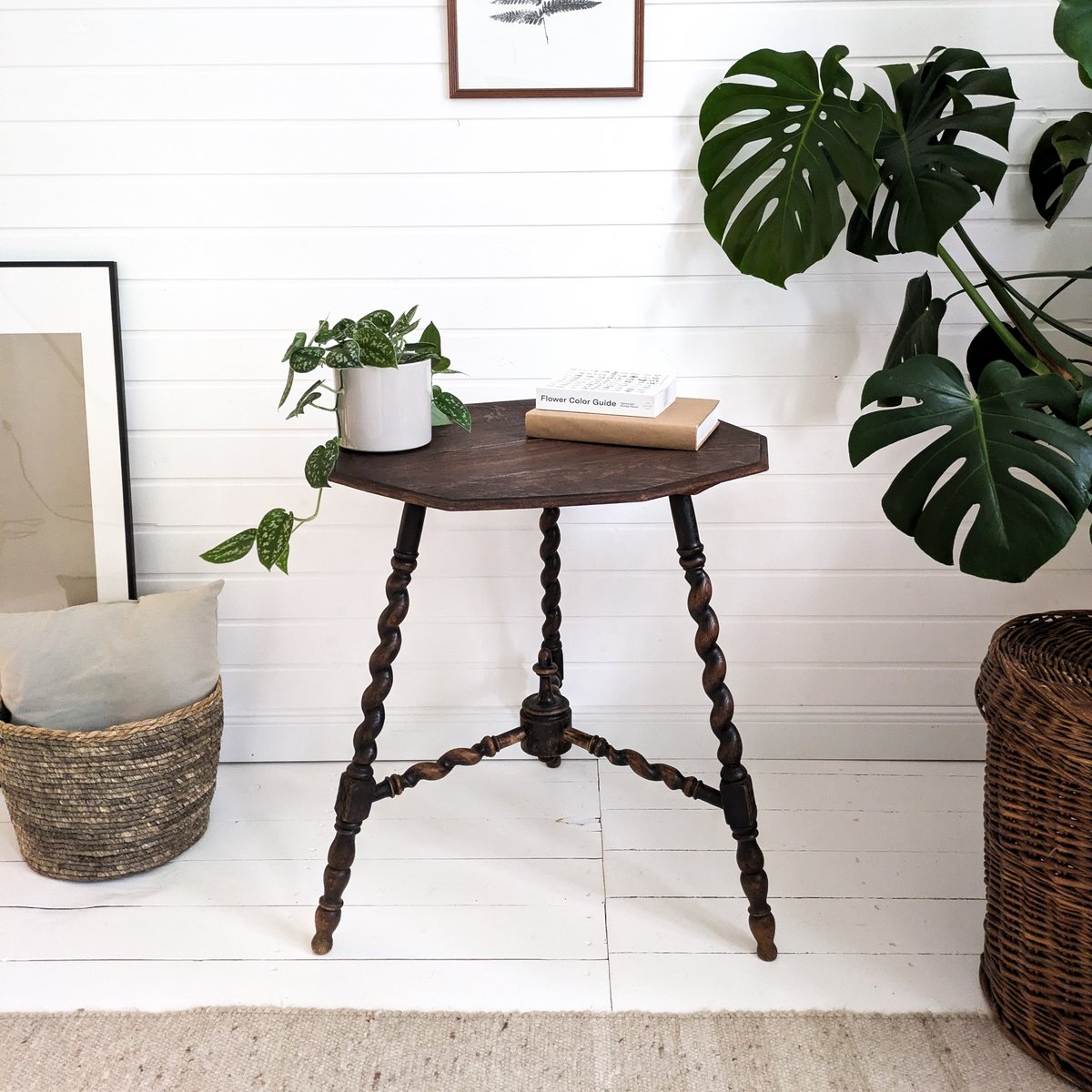 Vintage Wilhelminian Tripod Polygon Turned Wood Side Table for sale at ...