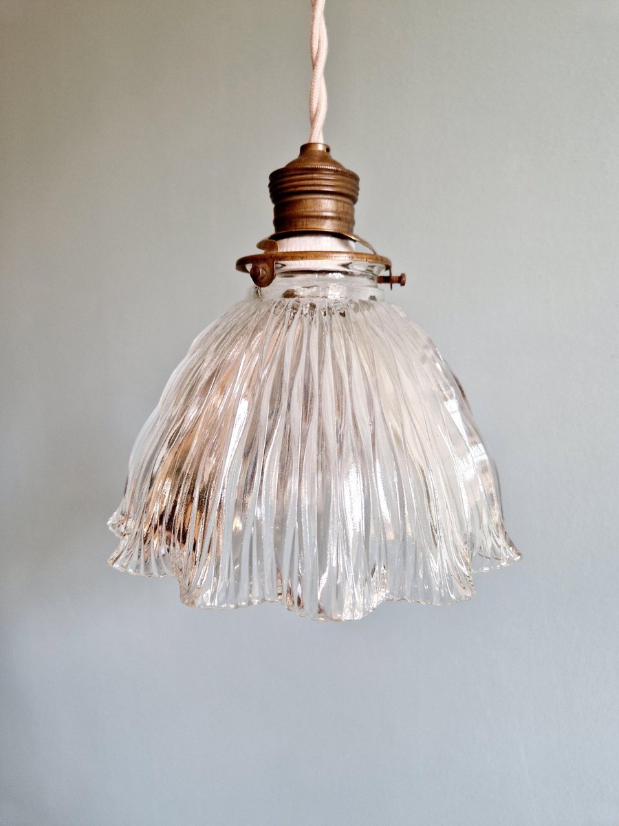 Holophane Pendant Light in Transparent Grooved Glass, 1920s for sale at ...