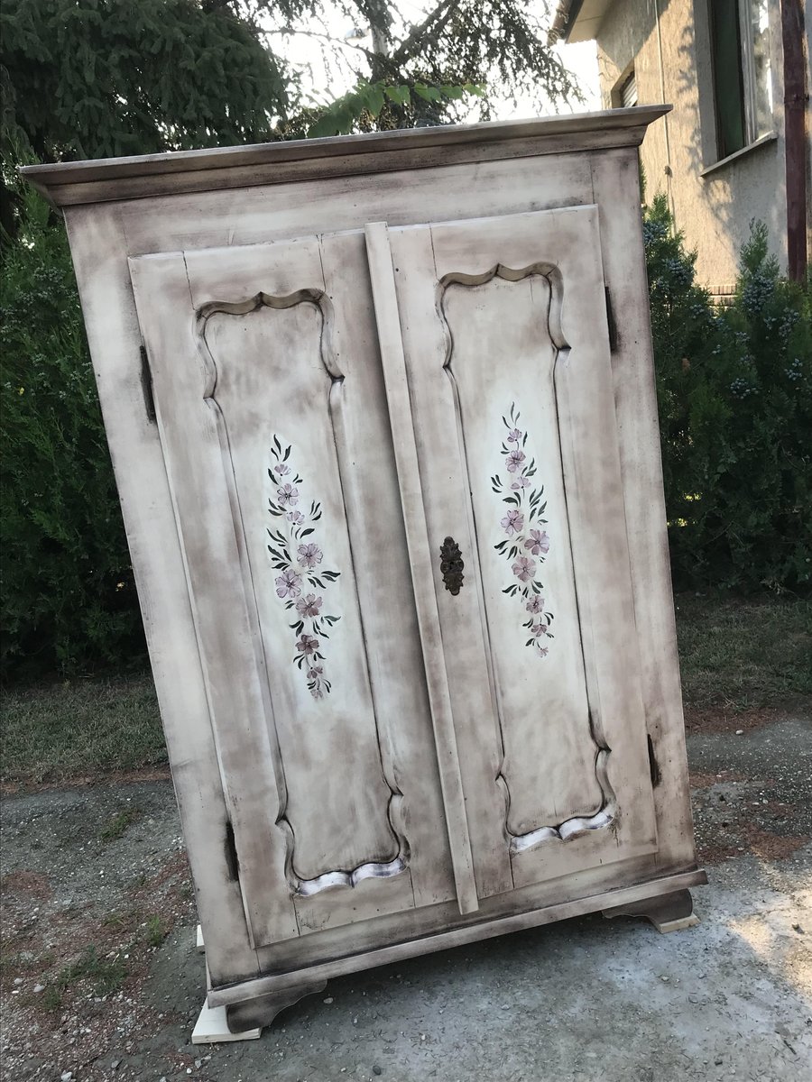 Double Wardrobe with Hand-Painted Floral Design for sale at Pamono