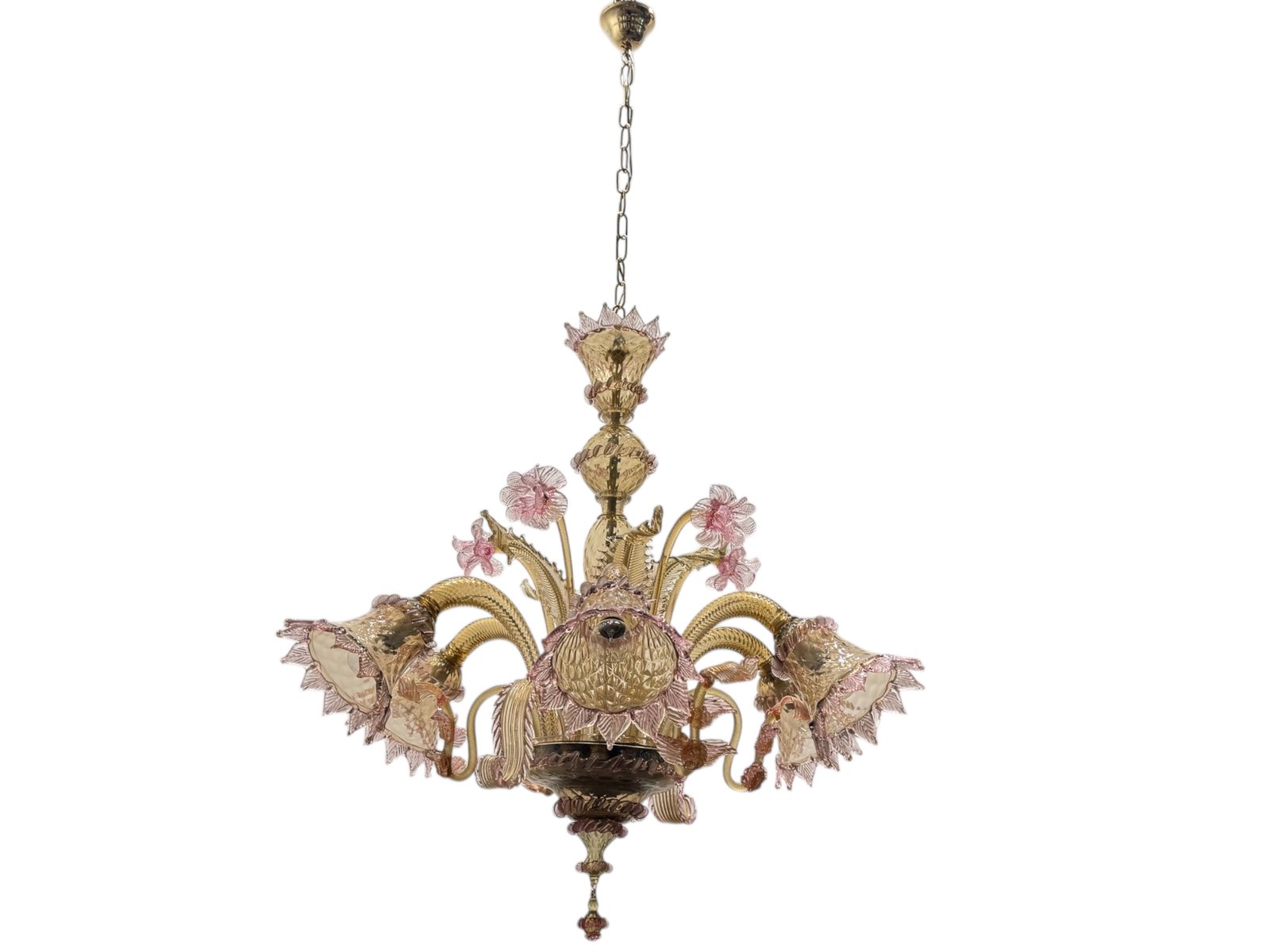 Venetian Pink Amber Murano Glass Chandelier, 1960s for sale at Pamono