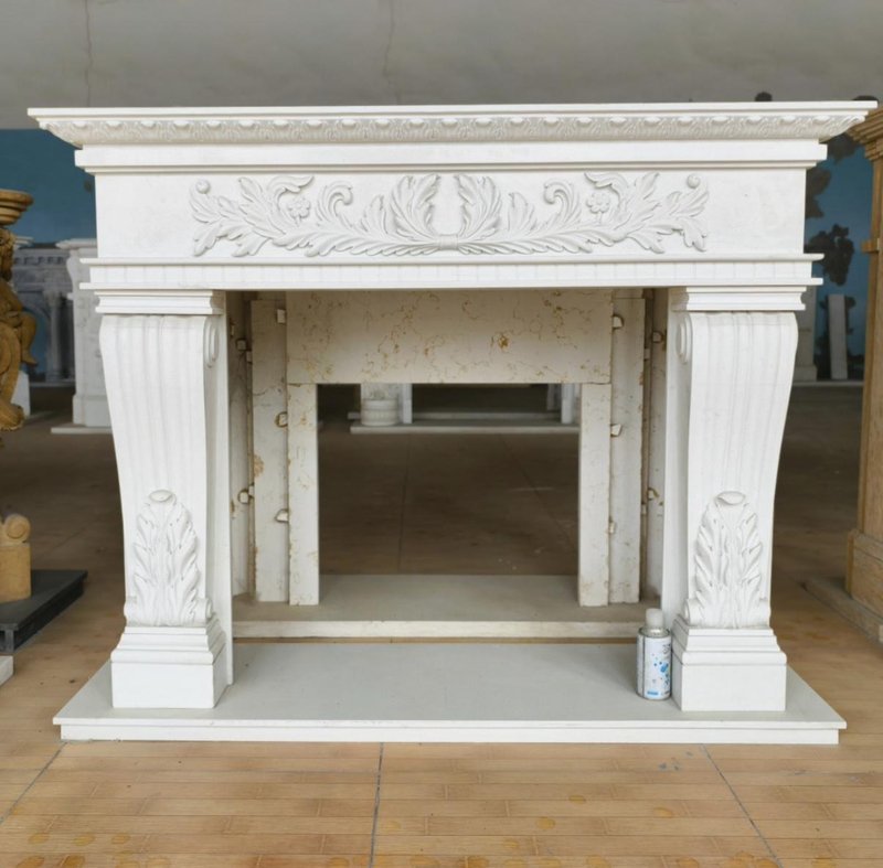 Neoclassical Hand-Carved White Marble Composite Fireplace for sale at ...