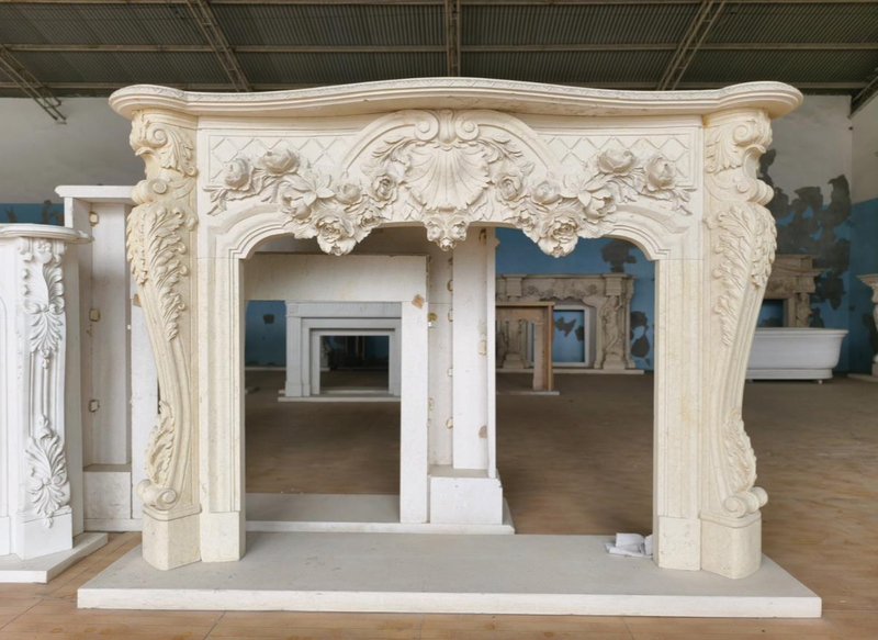 Lavish French Rococo Style Carved Fireplace Mantle with Floral Garland ...
