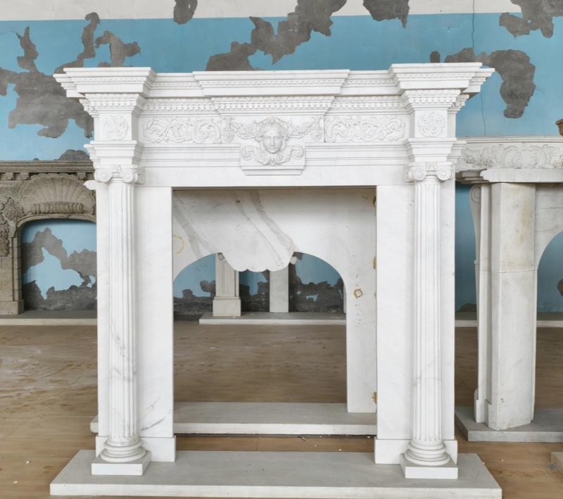 Grand Neoclassical White Marble Fireplace for sale at Pamono