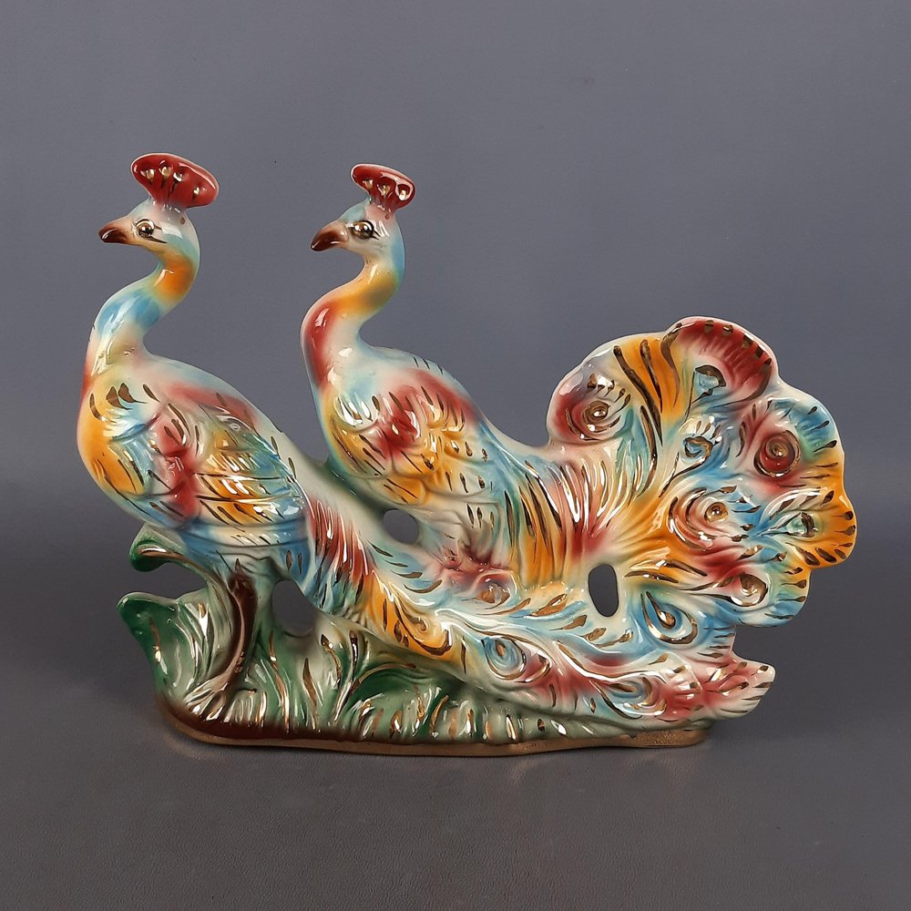 Vintage Multicolored Ceramic Sculpture of Peacocks, Italy, 1970s for ...